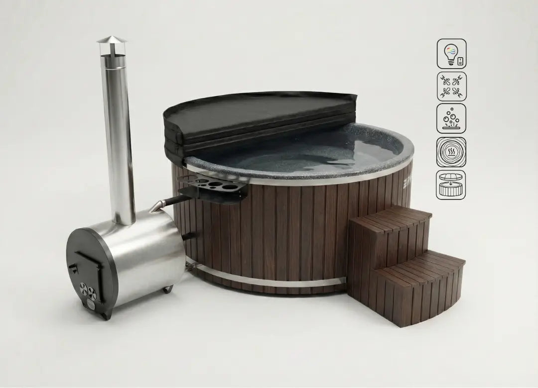 Premium Wood-Fired Hot Tub (2.0m) – Hydro & Air Massage – TIM-DAM