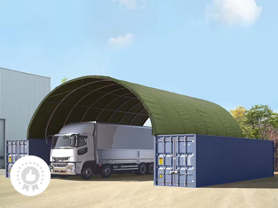 10x12m Container Tent Garage – PRIMEtex Cover, Steel Frame – TIM-DAM