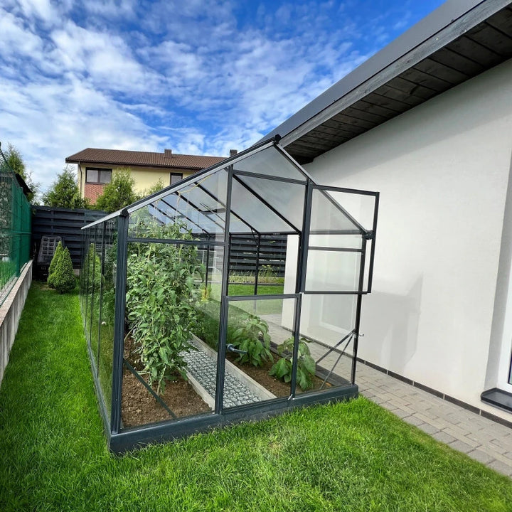 Hybrid Greenhouse L-Series 2.2m | Glass Walls + 6mm Roof | Black ...