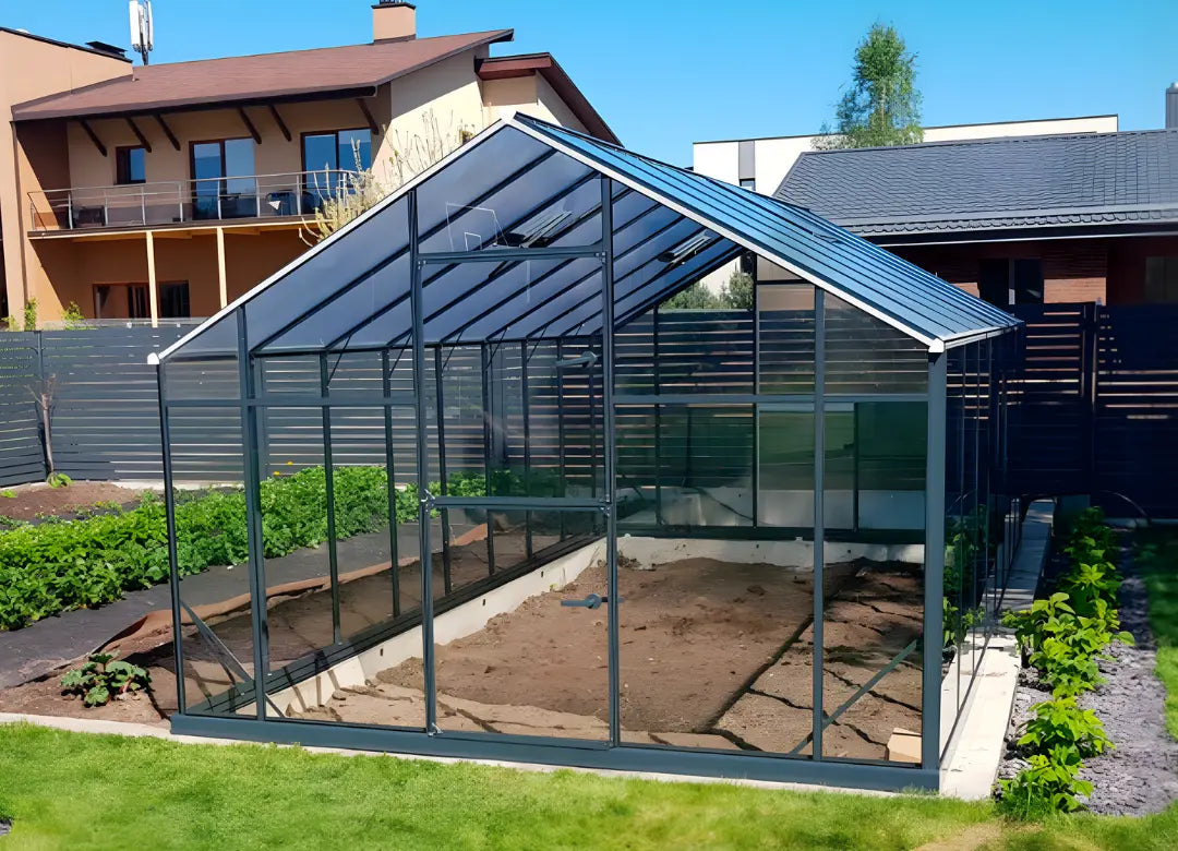 Hybrid Greenhouse XL-Series 2.9m | Glass Walls + 6mm Roof | Black ...