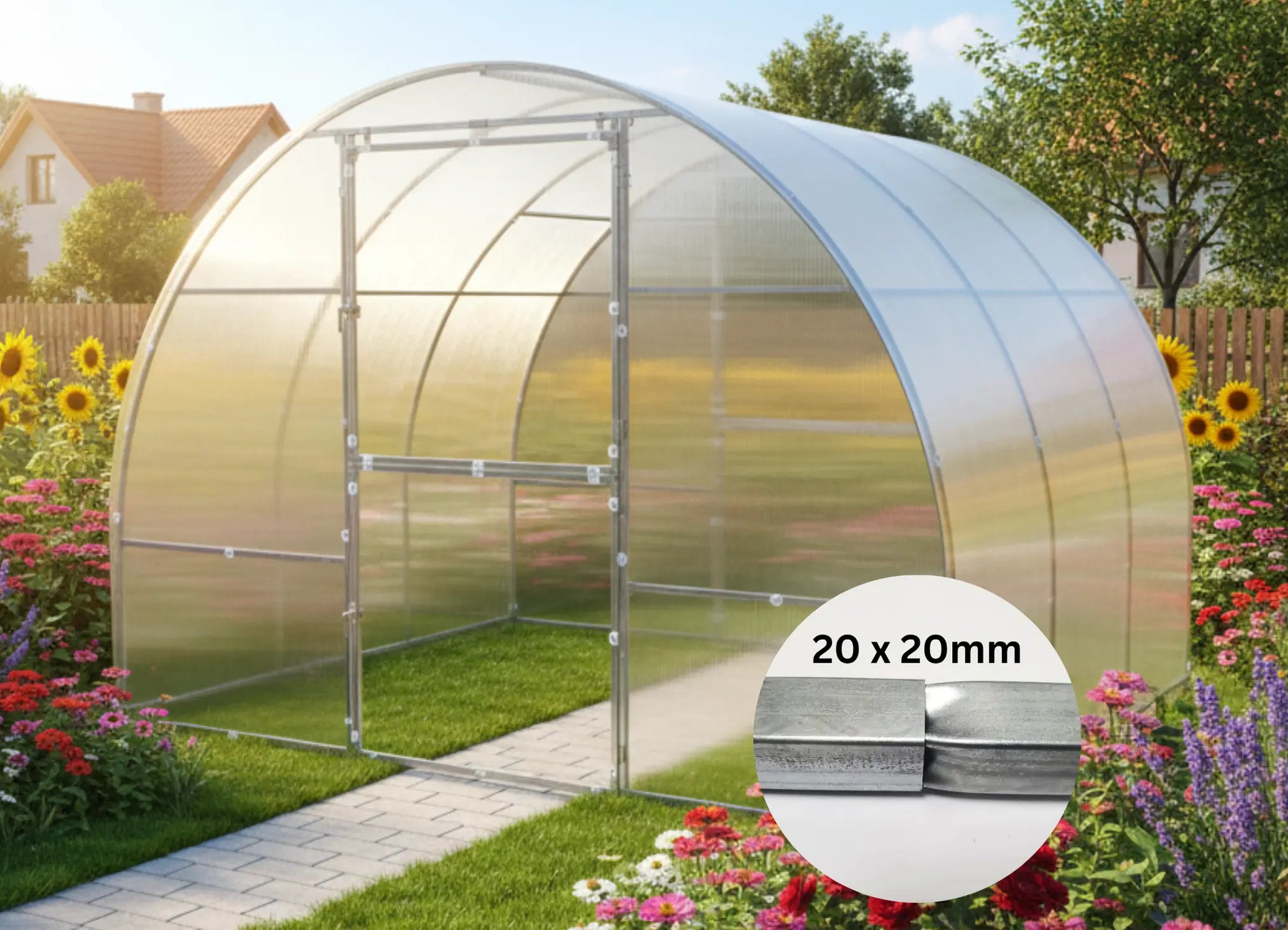 Greenhouse EASY 3 m × 12 m – 4/6 mm Polycarbonate, 180 kg/m² Snow Load ...